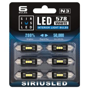 sir ius led n3 578 led bulbs pure white super bright led festoon 300 lumens 3030 chipset for car truck interiors dome map door courtesy lights 1.72” 41mm 211-2 212-2 569 size pack of 6