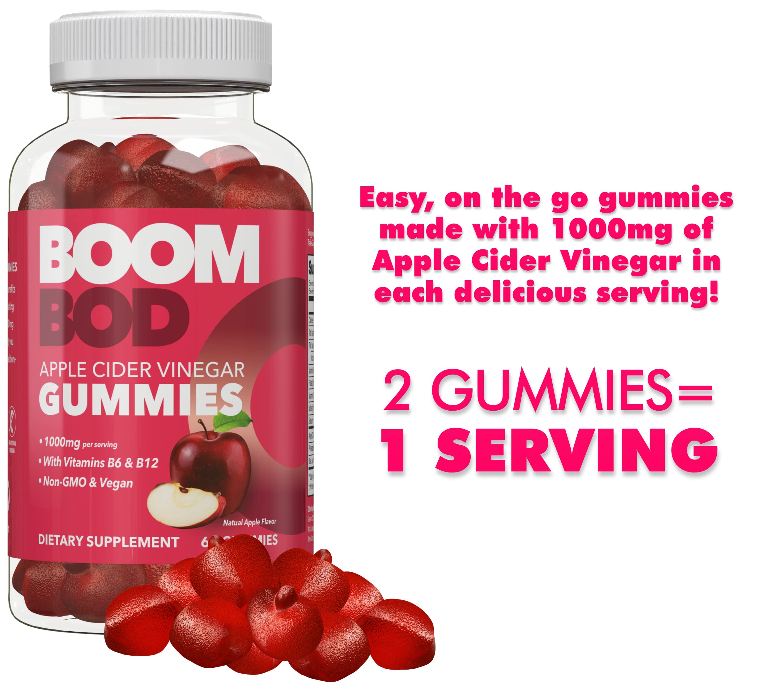 Boombod Apple Cider Vinegar Gummies (60 Count) – ACV Gummies for Weight Management, Digestion Support, Gut Health, Energy Levels – Non-GMO, Vegan Gummies with Vitamin B6, Vitamin B9, Vitamin B12