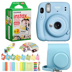 fujifilm instax mini 11 instant camera + fuji instax film 20 shots + protective case + frames design kit (sky blue)