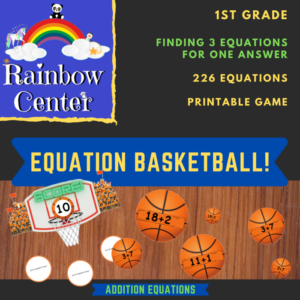 finding 3 equations for one answer - basketball equations printable game - addition numbers 2-20 - operations and algebraic thinking