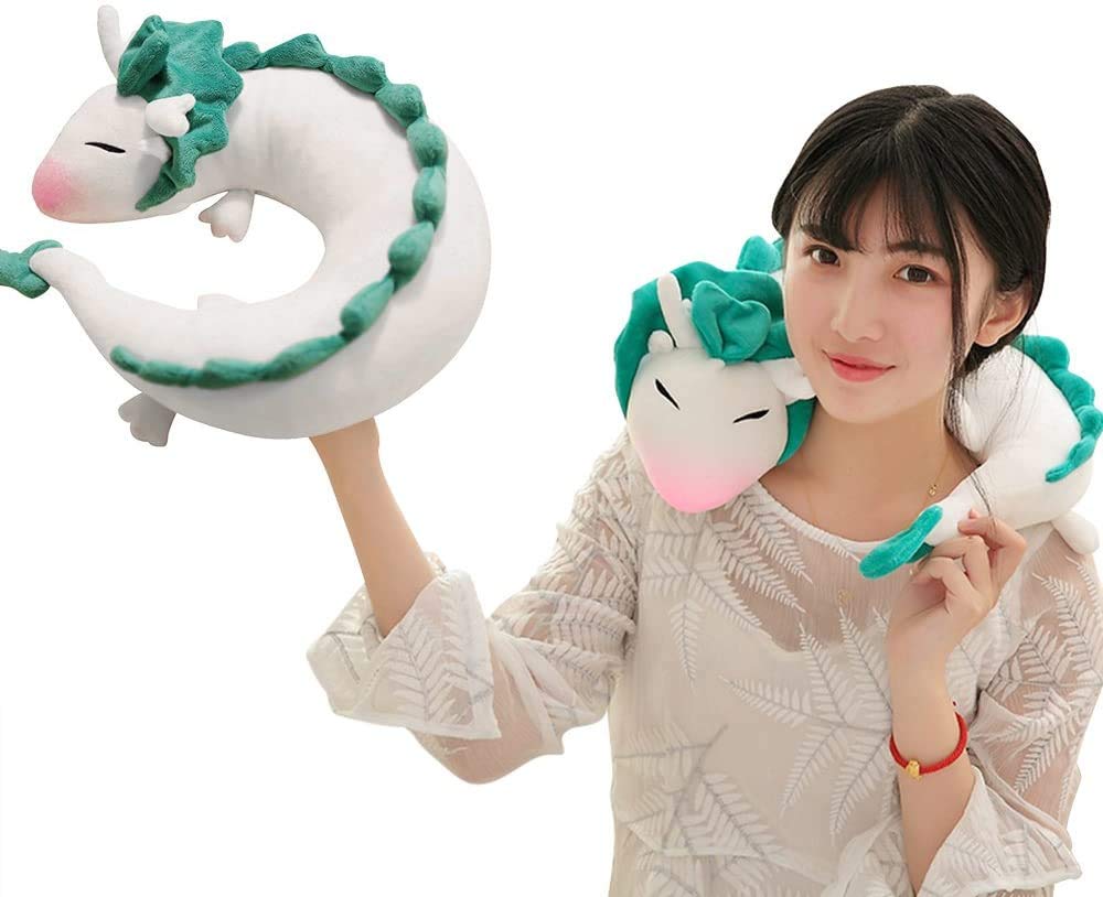 AIHANCH Dragon Neck Pillow Anime Cute Haku Dragon Pillow Anime Plush Doll Toy Kids Travel Pillows with Sleeping Eye Mask for Chrismas Birthday Gift