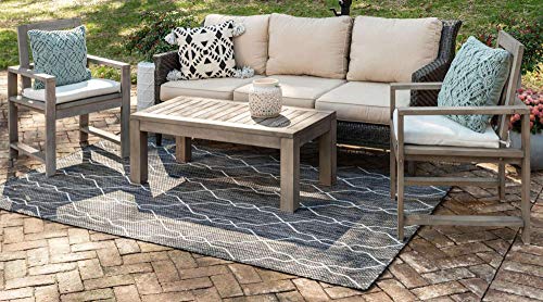 Unique Loom Outdoor Trellis Collection Area Rug - Links Trellis (5' 3" x 8' Rectangle, Charcoal/ Gray)