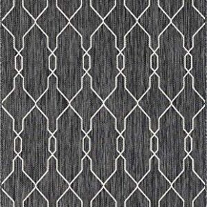 Unique Loom Outdoor Trellis Collection Area Rug - Links Trellis (5' 3" x 8' Rectangle, Charcoal/ Gray)