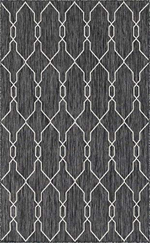 Unique Loom Outdoor Trellis Collection Area Rug - Links Trellis (5' 3" x 8' Rectangle, Charcoal/ Gray)