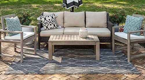 Unique Loom Outdoor Trellis Collection Area Rug - Links Trellis (5' 3" x 8' Rectangle, Charcoal/ Gray)