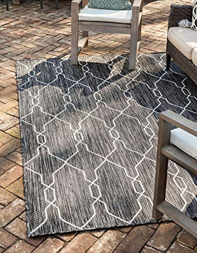 Unique Loom Outdoor Trellis Collection Area Rug - Links Trellis (5' 3" x 8' Rectangle, Charcoal/ Gray)