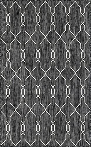 Unique Loom Outdoor Trellis Collection Area Rug - Links Trellis (5' 3" x 8' Rectangle, Charcoal/ Gray)