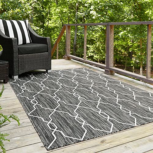 Unique Loom Outdoor Trellis Collection Area Rug - Links Trellis (5' 3" x 8' Rectangle, Charcoal/ Gray)