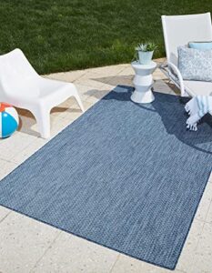 unique loom collection casual transitional solid heathered indoor/outdoor flatweave area rug (10' x 14' 1" rectangle, blue/navy blue)