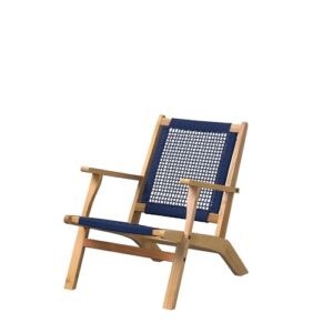 patio sense 63634 vega natural stain outdoor chair acacia wood construction woven web seat mid century design comfortable reclining armchair patio lawn garden backyard deck - navy blue cording