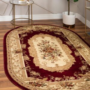 Unique Loom Versailles Collection Traditional Classic Floral Motif Area Rug (5' 0 x 8' 0 Oval, Burgundy/Ivory)