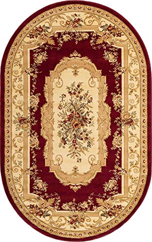 Unique Loom Versailles Collection Traditional Classic Floral Motif Area Rug (5' 0 x 8' 0 Oval, Burgundy/Ivory)