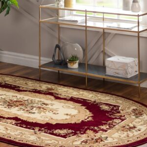 Unique Loom Versailles Collection Traditional Classic Floral Motif Area Rug (5' 0 x 8' 0 Oval, Burgundy/Ivory)