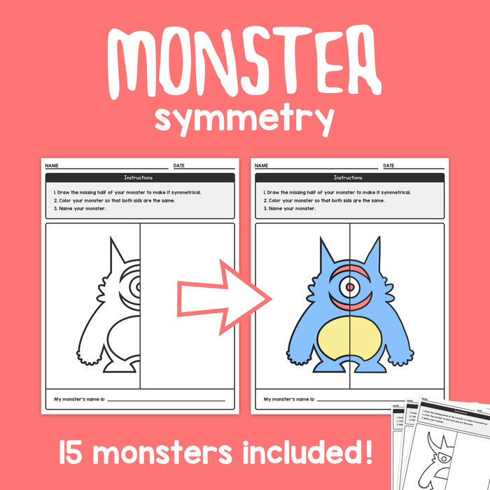 Monster Symmetry Activity – NO PREP Math Learning Center Symmetry Worksheets