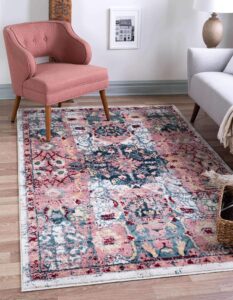 unique loom sumter collection area rug - aiken (5' x 8' rectangle, pink/ blue)