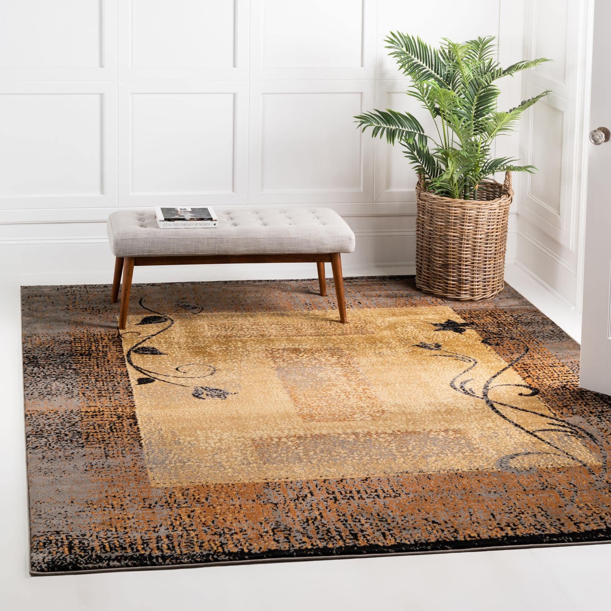 Unique Loom Barista Collection Area Rug - Excelsa (7' 10" Square, Beige/ Brown)