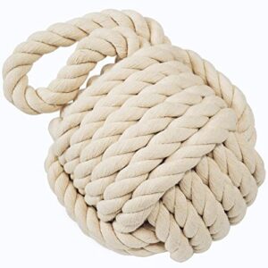 golant rope knot doorstop nautical large heavy decorative stopper cream cotton yarn monkey fist with handle interior sailors maritime ocean beachy navy wedge bookend door stop