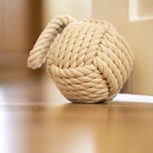 Golant Rope Knot Doorstop Nautical Large Heavy Decorative Stopper Cream Cotton Yarn Monkey Fist with Handle Interior Sailors Maritime Ocean Beachy Navy Wedge Bookend Door Stop