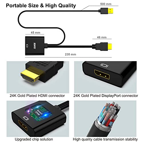 HDMI to DisplayPort, BENFEI HDMI to DisplayPort Adapter Resolution Up to 4K@60Hz Compatible with Laptop, Xbox 360 One, PS4 PS3 HDMI Device - HDMI Input to DisplayPort Output