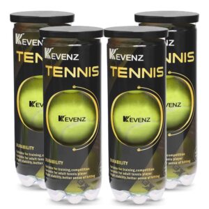 kevenz professional tennis balls, highly elasticity, more durable, for competiton and training, pack of 12 (green-4cans, 12 balls)