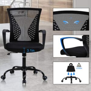 BestShop Ergonomic Office Chair Home Desk Chair Mid Back Mesh Chair Swivel Rolling Computer Chair Modern Task Chair Executive Chair with Armrests Lumbar Support for Women Men, White