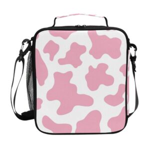 pink cow print camo camoflage lunchbox for boys girls,insulated lunch tote bag with adjustable strap,leakproof and durable lunch cooler for work office