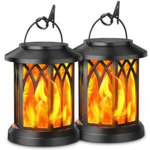 kooper 2 pack solar lantern outdoor lights, larger size hanging retro solar lights outdoor festive decoration solar garden lights yard decor christmas lantern for tree fence patio, warm light