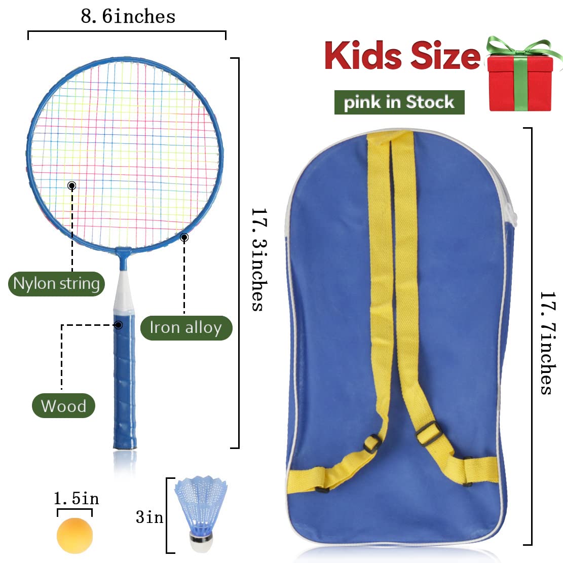 Badminton Rackets for Children,12 in 1 Shuttlecocks Racquet Sports Set w/Lightweight Carrying Bag for Kids Professionals Beginner Players Indoor Outdoor Sport Game (BLUE-01)