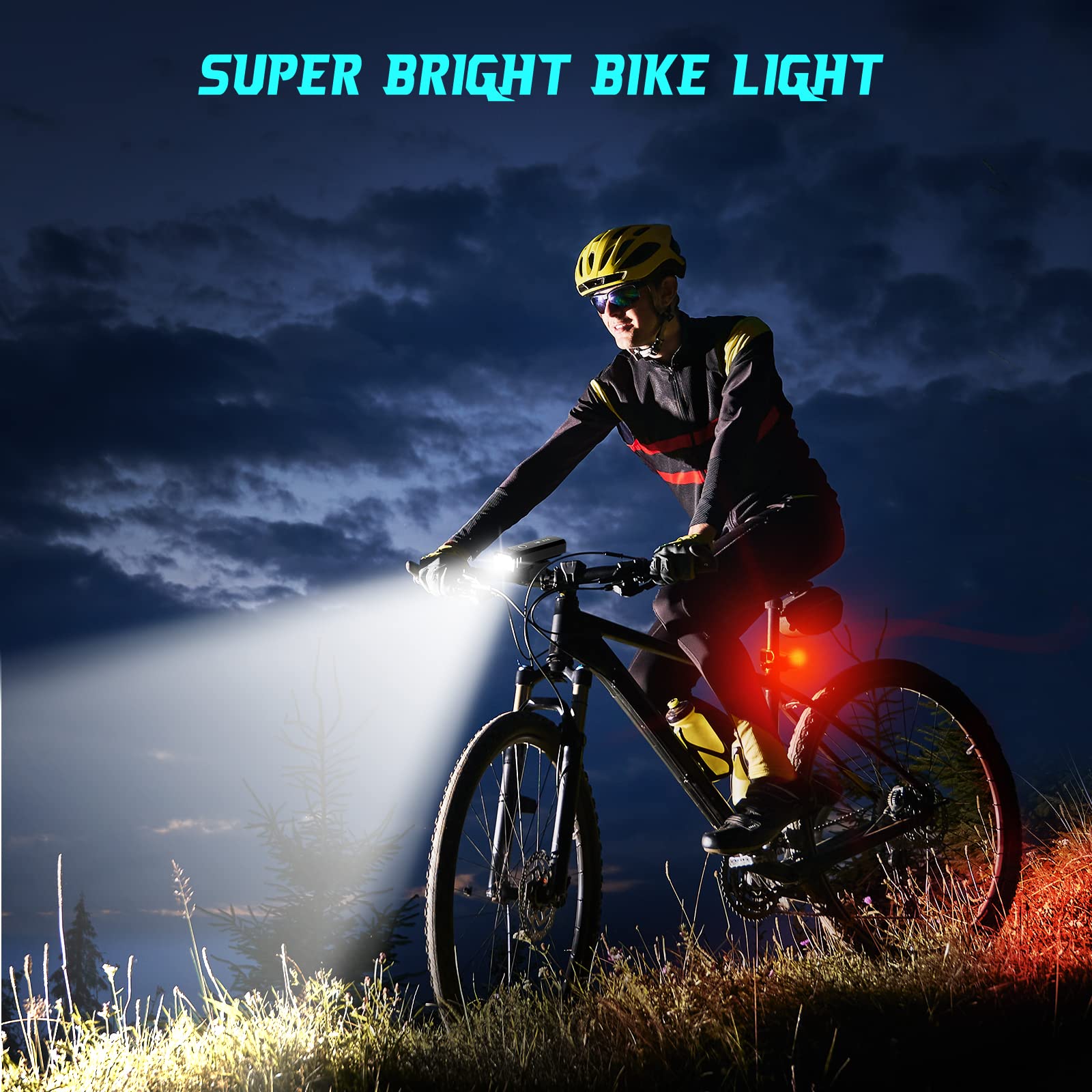 IPSXP 3000 Lumens Bike Light Set USB Rechargeable Bicycle Front Headlight and Back Taillight 4 Light Modes Easy to Install for Men Women Kids Road Mountain Cycling