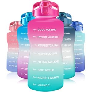 eyq 128oz leak-proof gallon water bottle with removable straw & handle, bpa free drinking large water jug for fitness, camping sports workouts gym and outdoor activity (pink/green gradient)