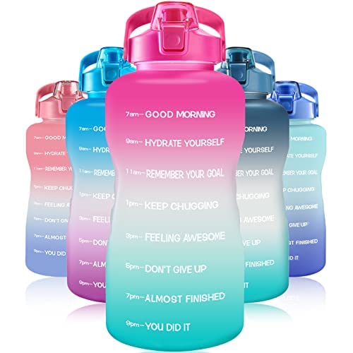 EYQ 128oz Leak-Proof Gallon Water Bottle with Removable Straw & Handle, BPA Free Drinking Large Water Jug for Fitness, Camping Sports Workouts Gym and Outdoor Activity (Pink/Green Gradient)