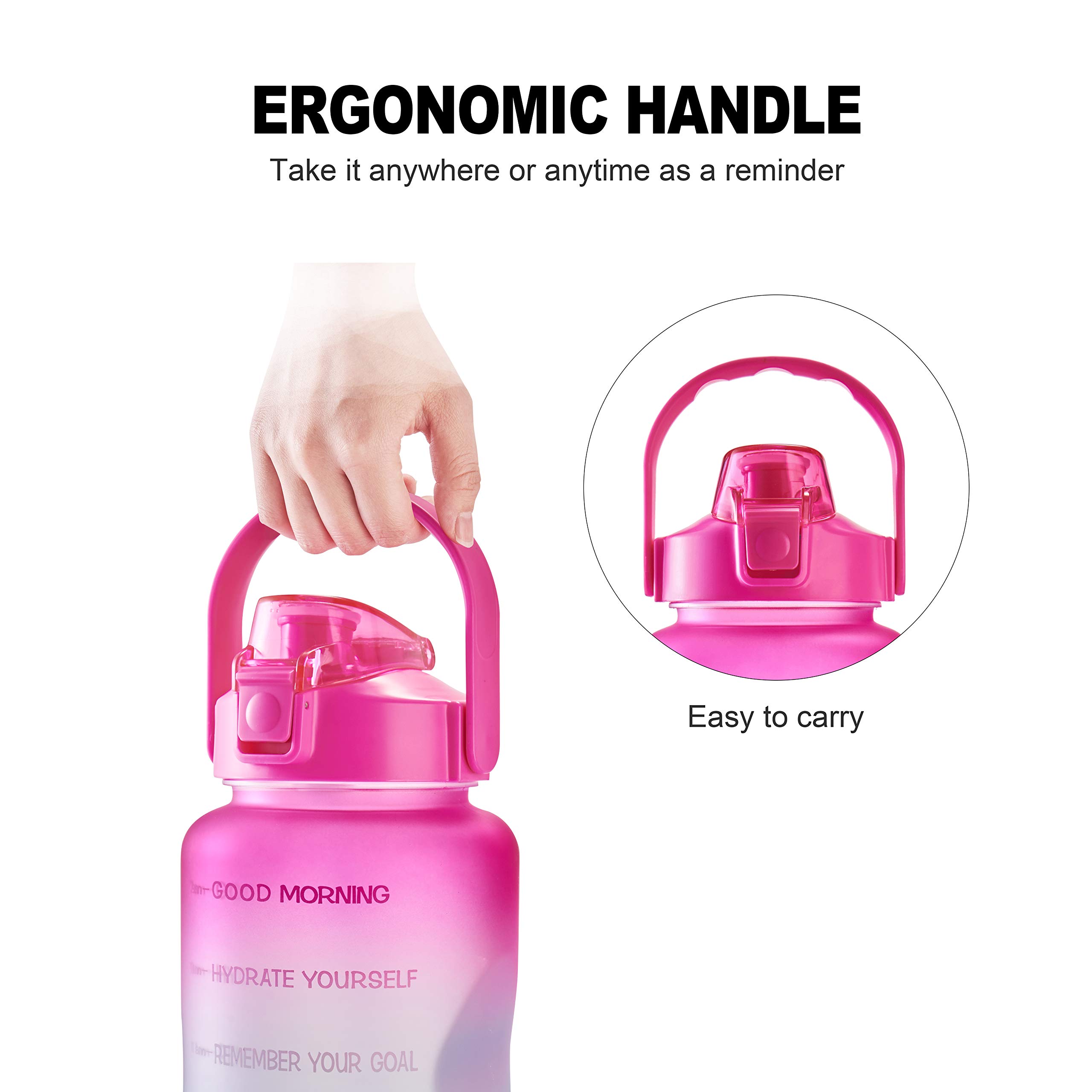 EYQ 64oz Leakproof Free Drinking Water Bottle with Motivational Time Marker BPA Free for Fitness, Gym and Outdoor Sports (Pink/Green Gradient)