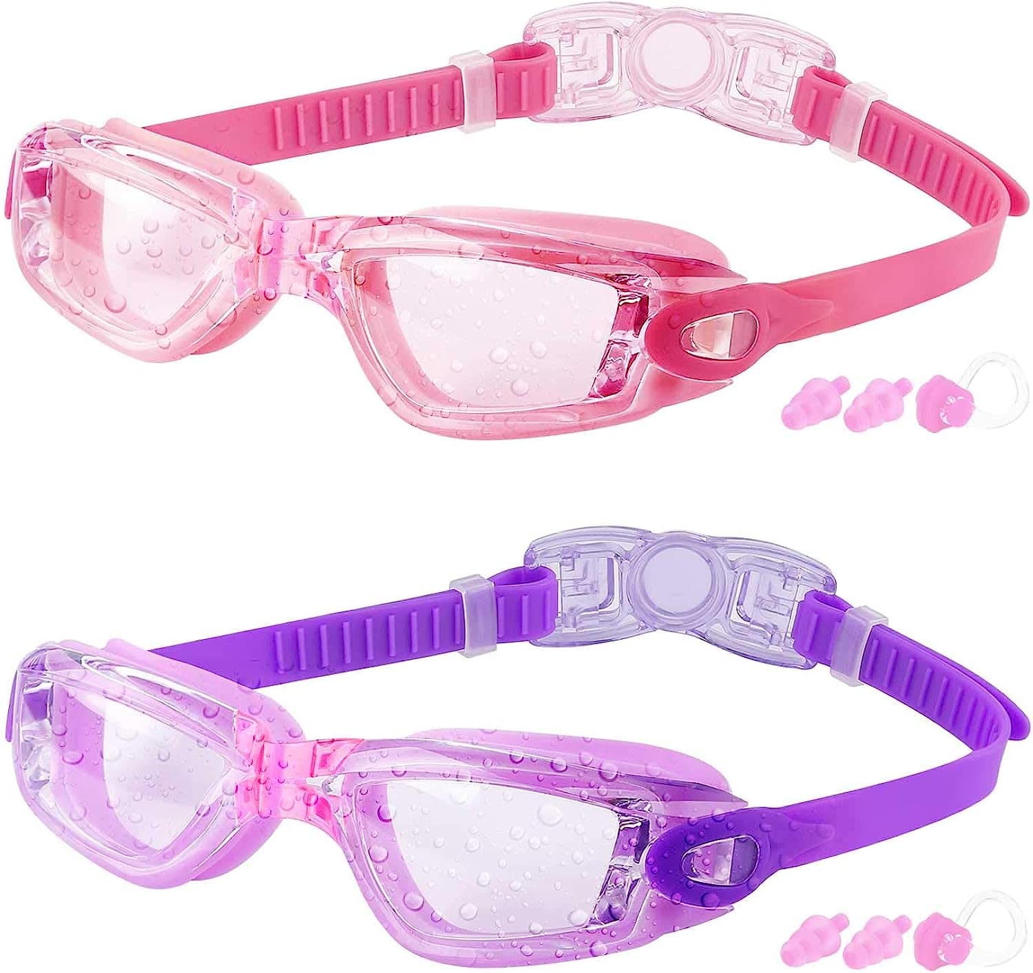 COOLOO Kids Swim Goggles, 2 Packs Swimming Goggles for Kids Girls Boys and Child Age 4-16