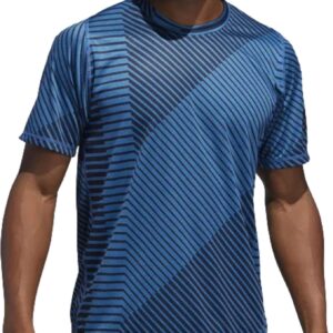 ADIDAS Men's FreeLift Sport Heather Strong All-Over-Print Graphic Shirt, Shock Cyan/Legend Marine Large