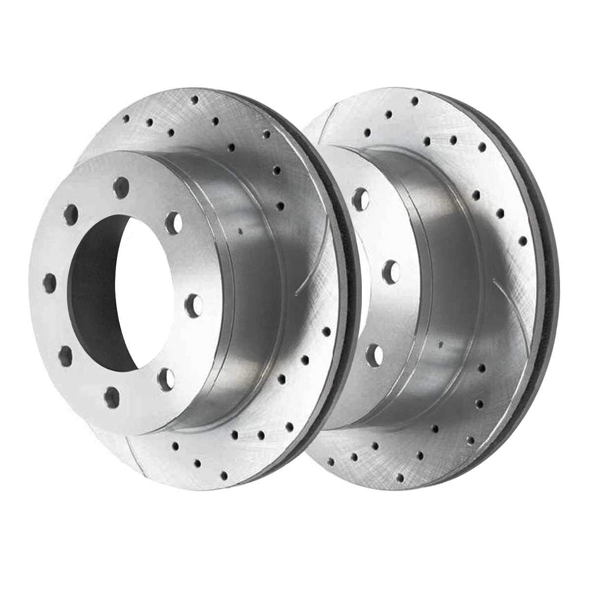 AutoShack Front Drilled Slotted Brake Rotors Silver Pair of 2 Driver and Passenger Side Replacement for 2005-2012 Ford F-250 Super Duty F-350 Super Duty 5.4L 6.0L 6.2L 6.4L 6.7L 6.8L 4WD PR64126DSZPR