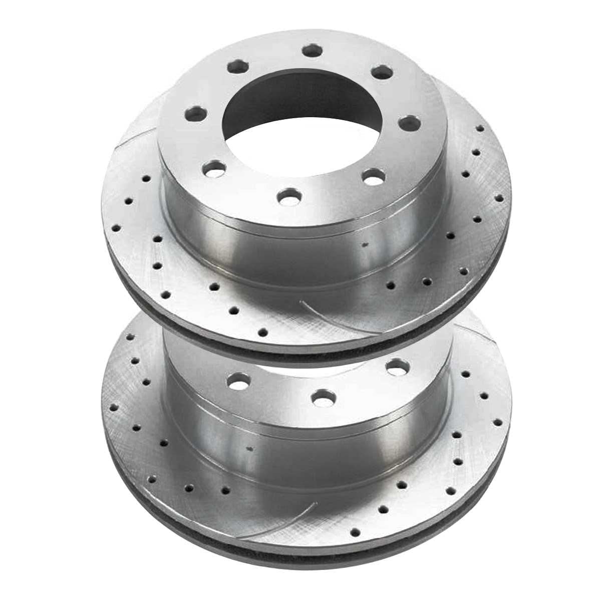 AutoShack Front Drilled Slotted Brake Rotors Silver Pair of 2 Driver and Passenger Side Replacement for 2005-2012 Ford F-250 Super Duty F-350 Super Duty 5.4L 6.0L 6.2L 6.4L 6.7L 6.8L 4WD PR64126DSZPR