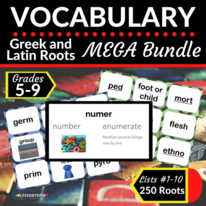 greek and latin roots vocabulary mega bundle-lists 1-10