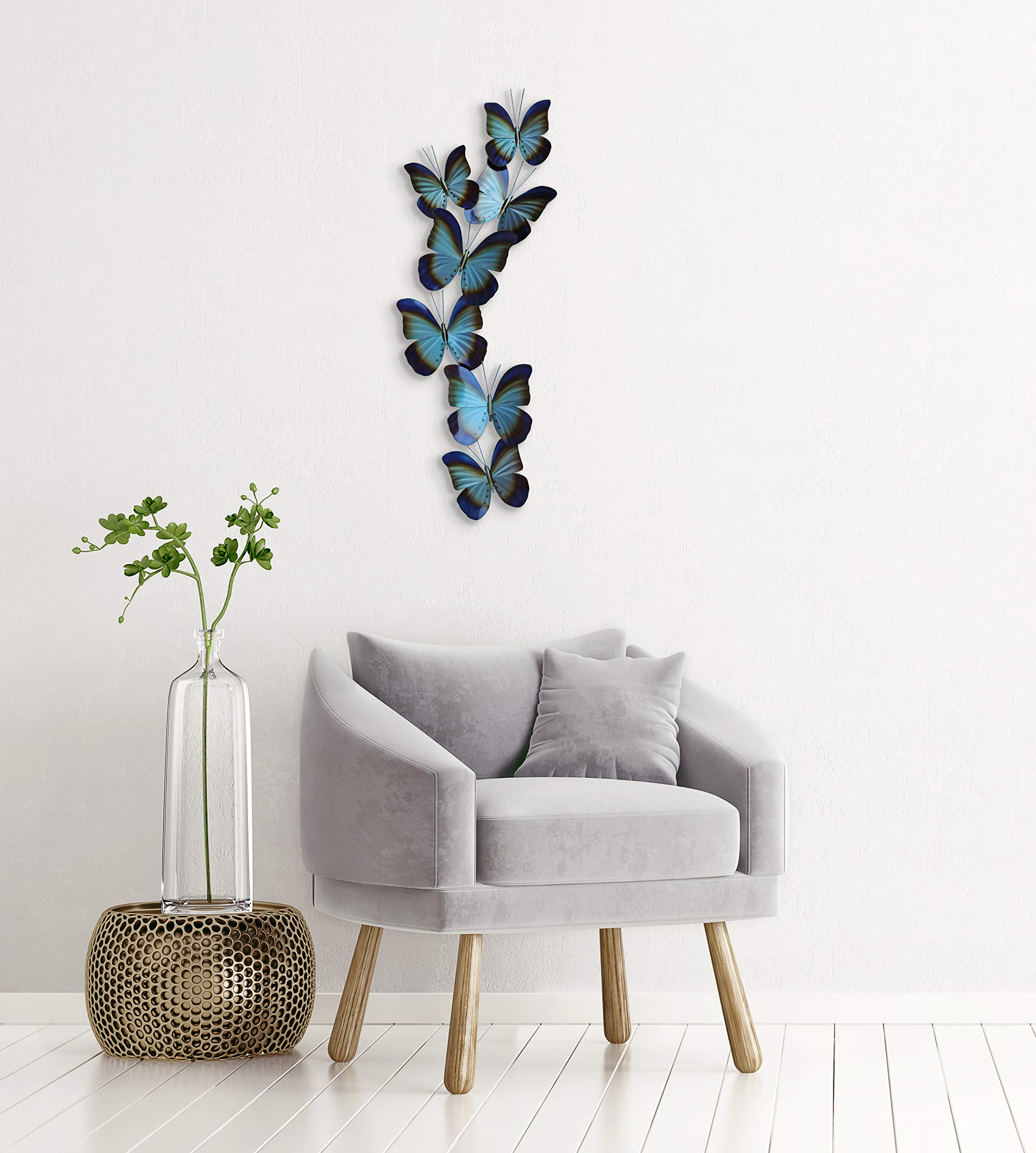 T.I. Design Blue Butterflies Contemporary Metal Wall Decor