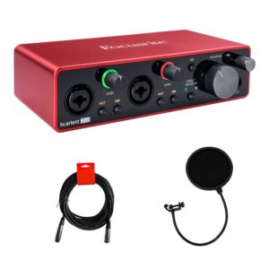 focusrite scarlett 2i2 usb audio interface (3rd gen) with pop filter & xlr-xlr cable bundle