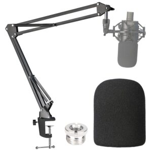 audio-technica at2020 mic boom arm with foam windscreen, suspension boom scissor arm stand with pop filter cover for audio-technica at2020 microphone by sunmon