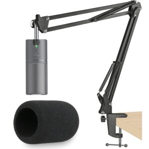 razer seiren x mic boom arm with foam windscreen, suspension boom scissor arm stand with pop filter cover for razer seiren x usb streaming microphone by sunmon