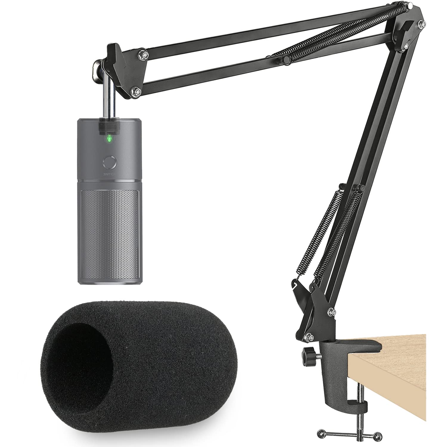 Razer Seiren X Mic Boom Arm with Foam Windscreen, Suspension Boom Scissor Arm Stand with Pop Filter Cover for Razer Seiren X USB Streaming Microphone by SUNMON