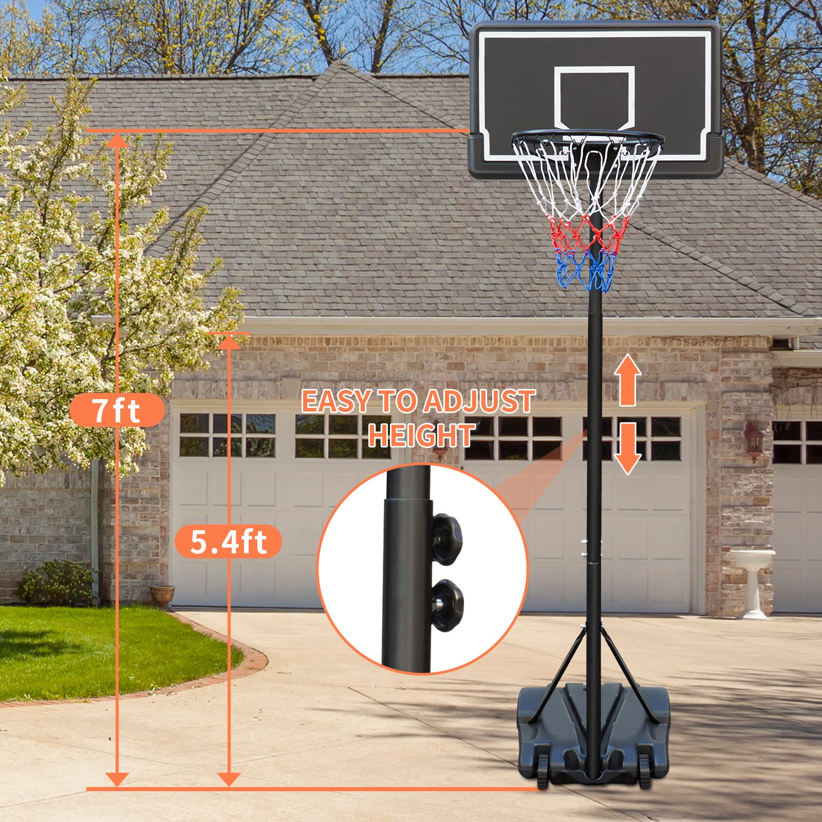 aokung Portable Adjustable Height 5.4ft - 7ft Basketball Hoop Backboard Stand and Rim for Kids Youth w/Wheels Basketball Goal Game Play Set Indoor/Outdoor