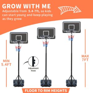 aokung Portable Adjustable Height 5.4ft - 7ft Basketball Hoop Backboard Stand and Rim for Kids Youth w/Wheels Basketball Goal Game Play Set Indoor/Outdoor