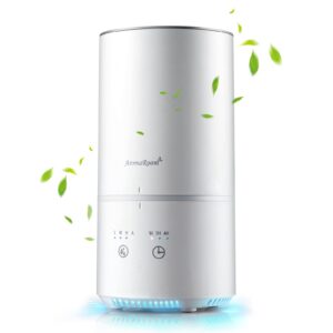 top fill cool mist humidifiers for bedroom & essential oil diffuser,1.2l small and whisper ultrasonic humidifier for home, baby, large room with auto shut off(white,7color light)