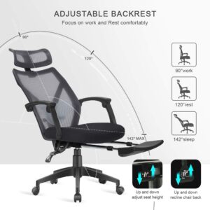 Dripex Ergonomic Office Chair Mesh Computer Desk Chairs with Lumbar Support/Adjustable Headrest/High Back/Wheels Arms, Swivel Rolling Chair for Home Office