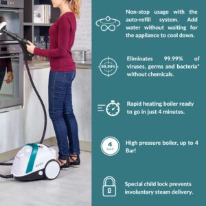 POLTI Vaporetto Smart 100 Steam Cleaner with Continuous Fill, Sanitize, Clean Floors, Carpets and Other Surfaces Adjustable High Power Steam Pressure Up to 58 PSI with 10 Accessories 2 Year Warranty