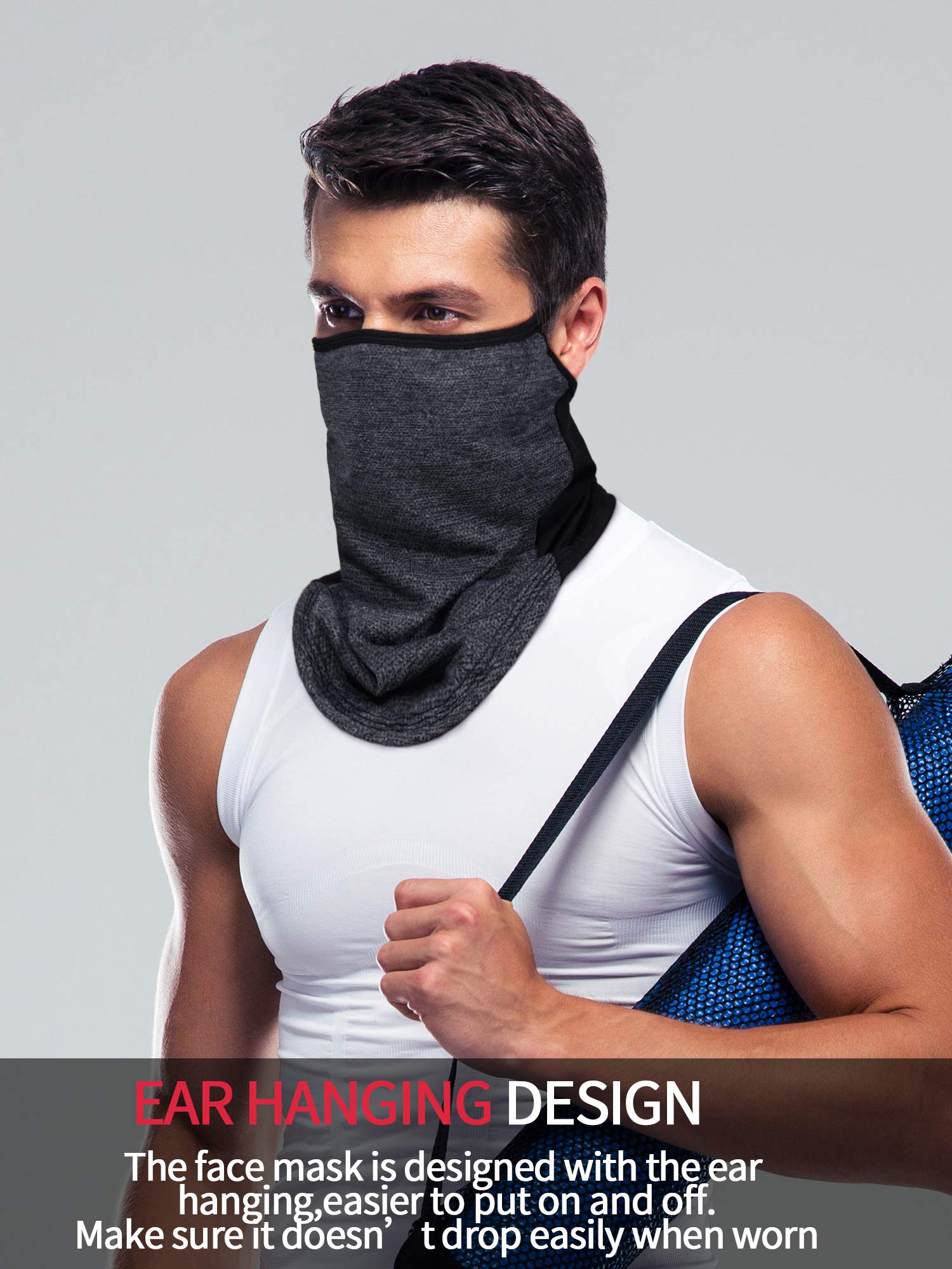 4 Pieces Neck Gaiter Bandana Face Mask with Ear Loops Face Covers Neck Scarf Mask Dust UV Sun Protection for Men Women(Black, White, Navy Blue, Grey)