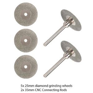 3mirrors Aluminum Tungsten Electrode Sharpener Grinder Head TIG Welding Tool with Cut-Off Slot Multi-Angle & Offsets, 5X 25mm Double Diamond Wheels, 2X Connecting Rods