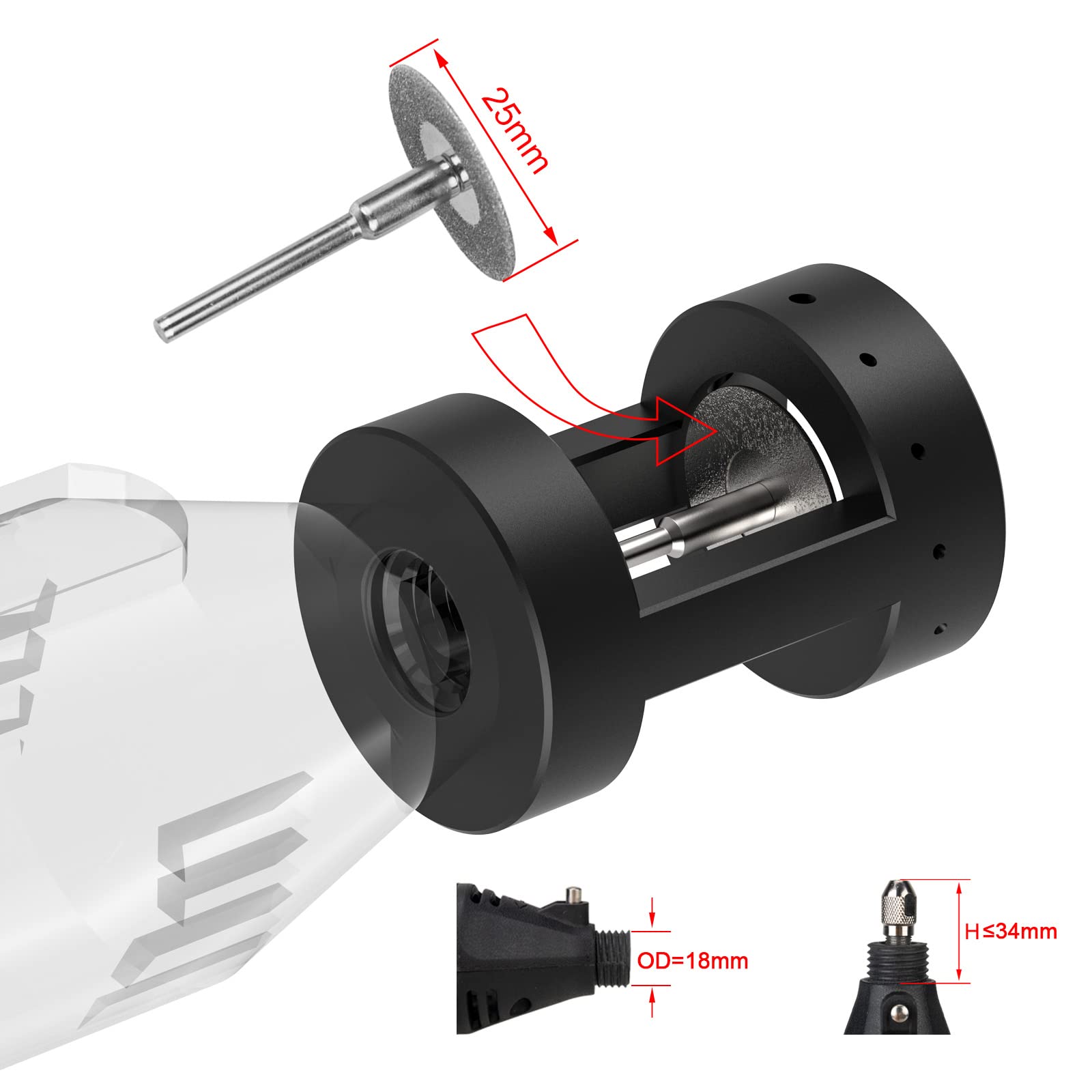 3mirrors Aluminum Tungsten Electrode Sharpener Grinder Head TIG Welding Tool with Cut-Off Slot Multi-Angle & Offsets, 5X 25mm Double Diamond Wheels, 2X Connecting Rods